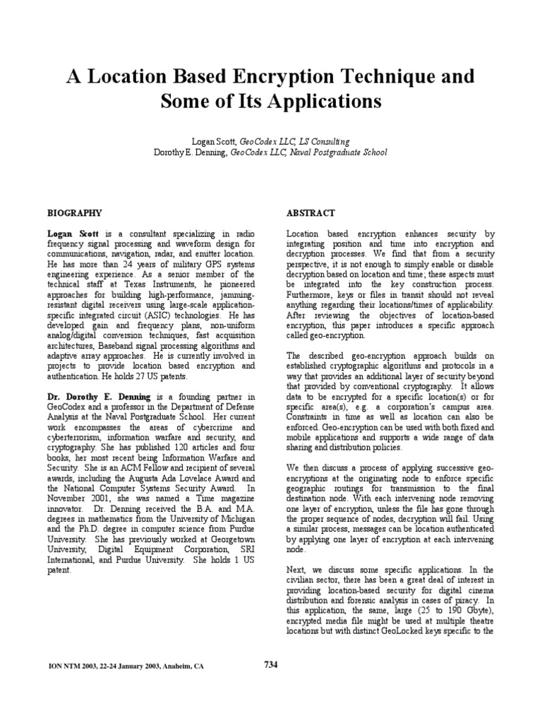 A Location Based Encryption Technique And Some Of Its Applications Pdf Cryptography Public
