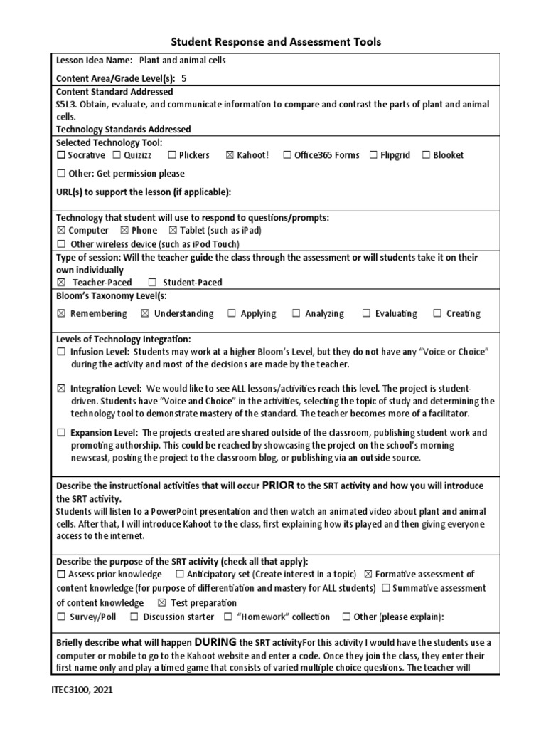 m07 Student Response Tools Lesson Idea Template 5 | PDF | Educational ...