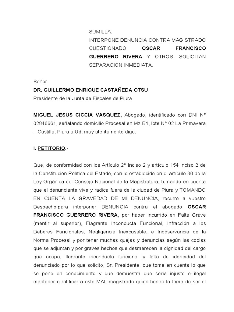 DENUN CIA - Jesus Junta Fiscales Piura | PDF | Derecho penal | Debido ...