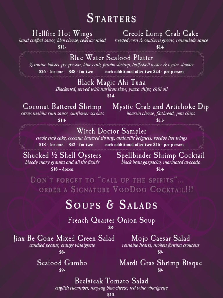 Voodoo Menu | PDF | Grilling | Louisiana Creole Cuisine