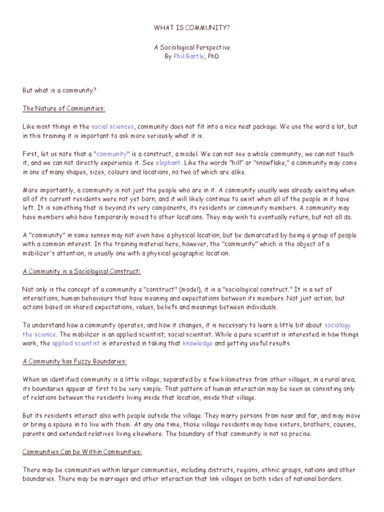 WHAT IS COMMUNITY in Different Perspective Week 1 CESC | PDF | Power ...