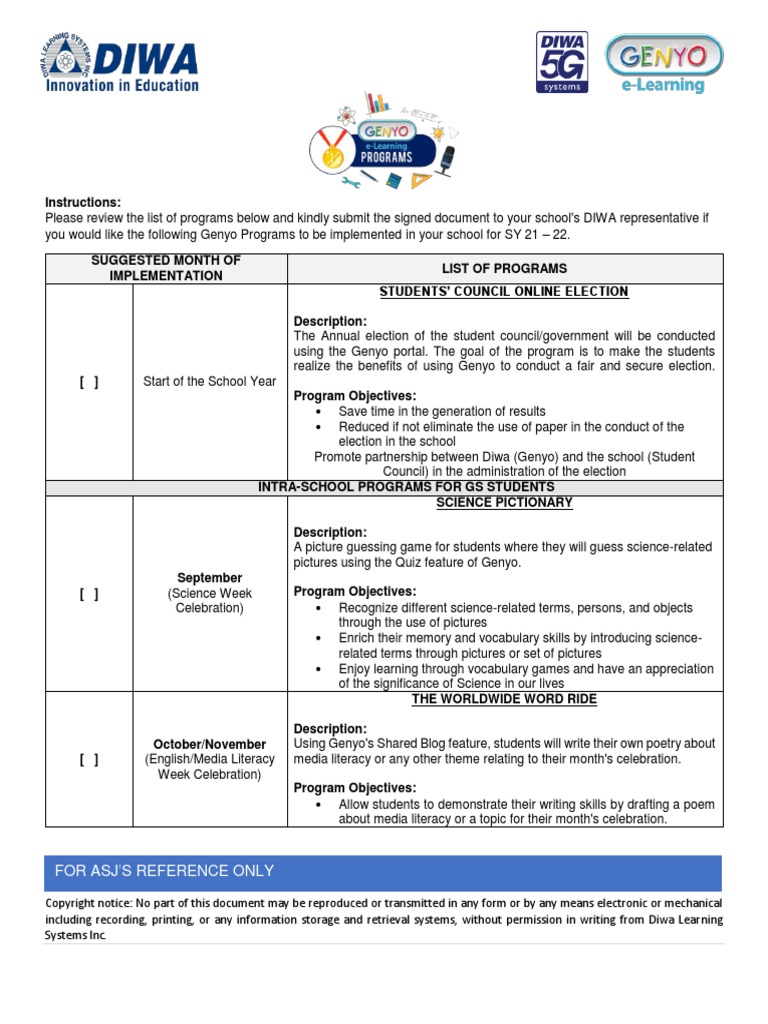 ASJ - SY 21-22 - List of Genyo Programs | PDF | Educational Technology ...