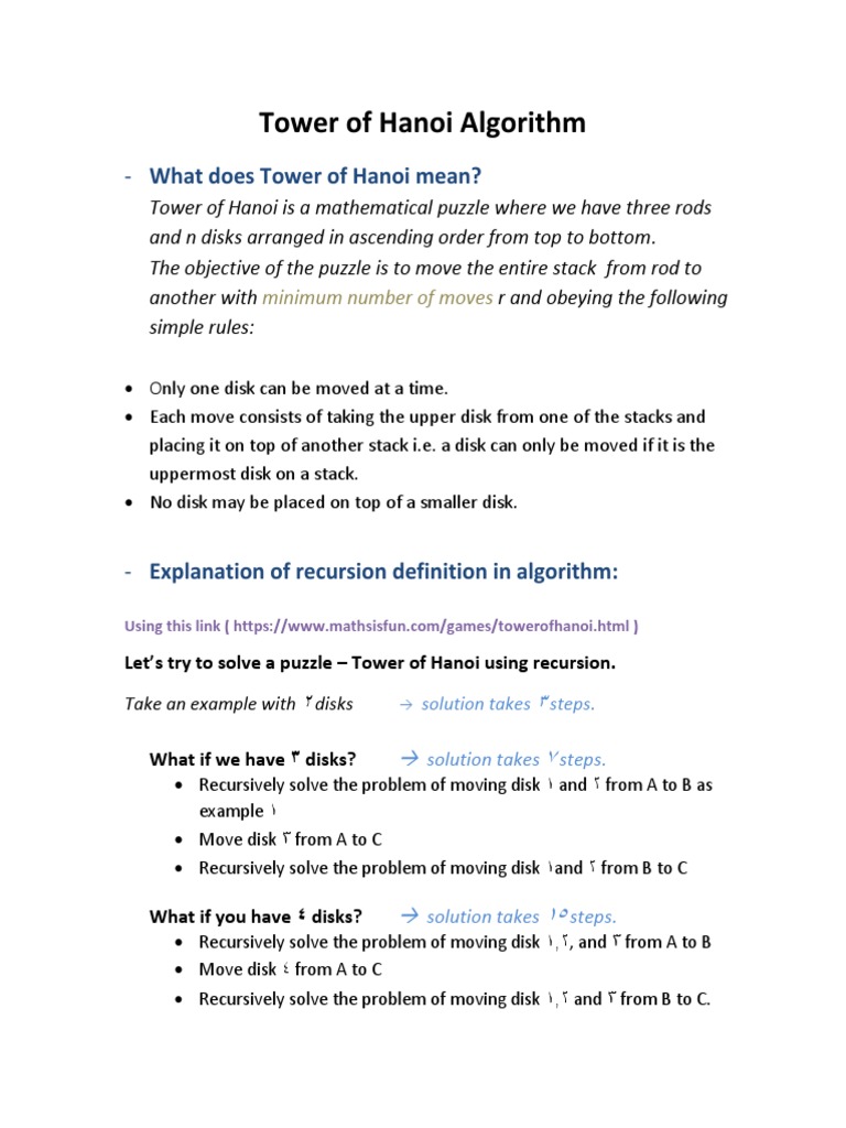 Tower Of Hanoi Algorithm Pdf Mathematical Logic Computer Science 