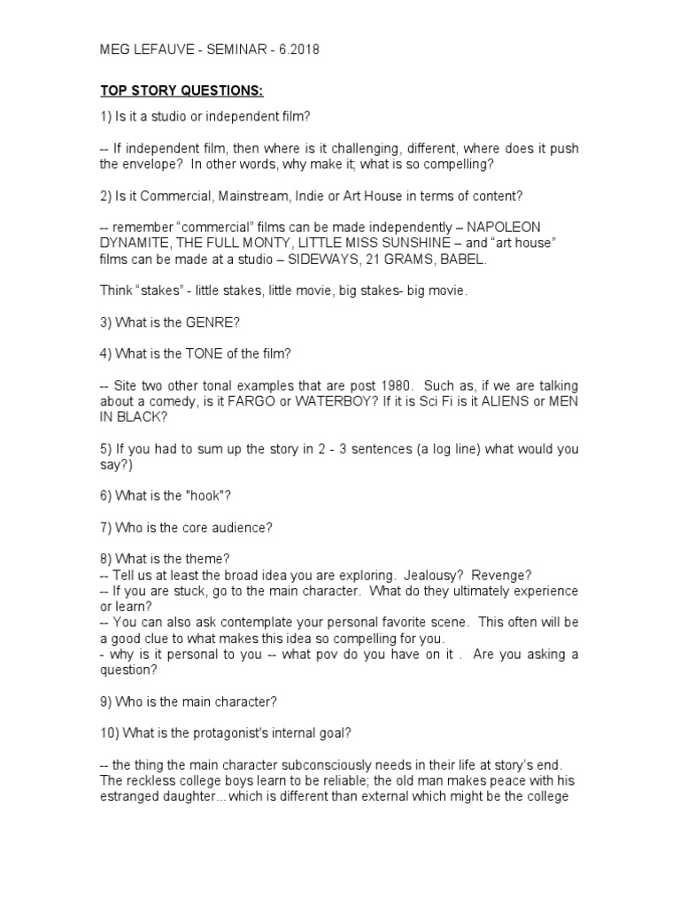 20 Story Questions Handout | PDF | Games & Activities