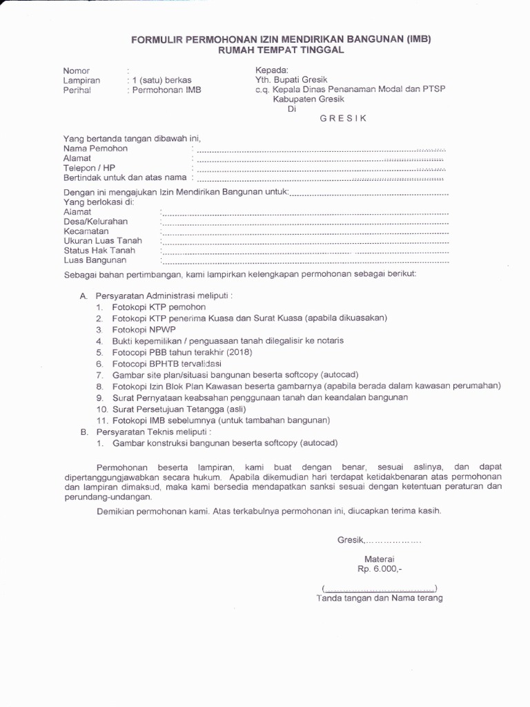 Form IMB Rumah Tinggal | PDF