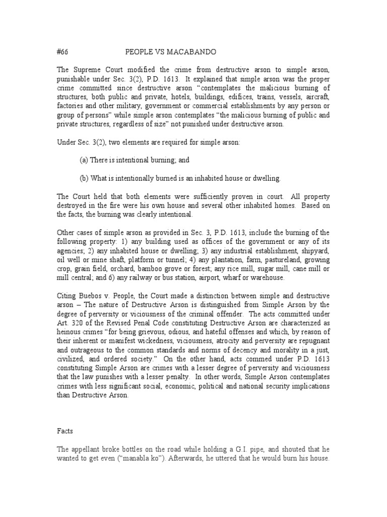 Simple Arson Case Analysis | PDF | Fraud | Crime & Violence