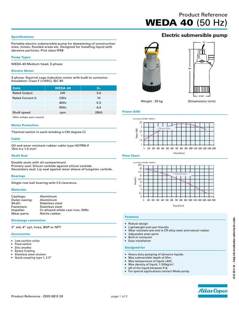 WEDA 40 (50 HZ) : Product Reference | PDF | Pump | Electric Motor