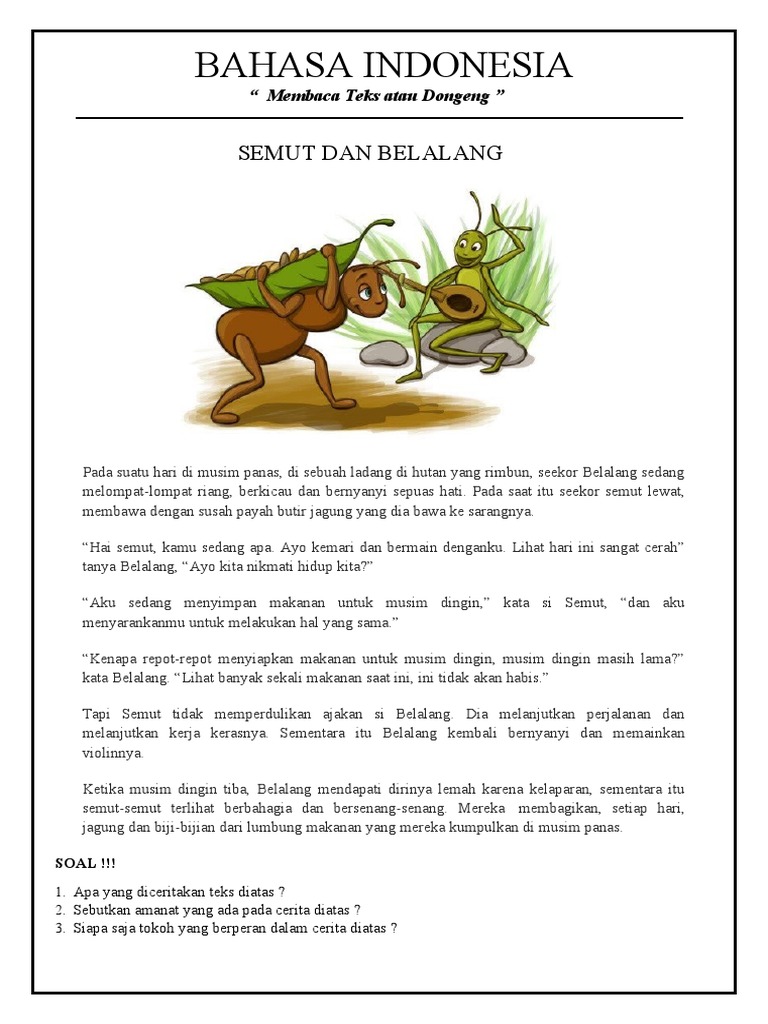 Membaca Teks Cerita Atau Dongeng | PDF