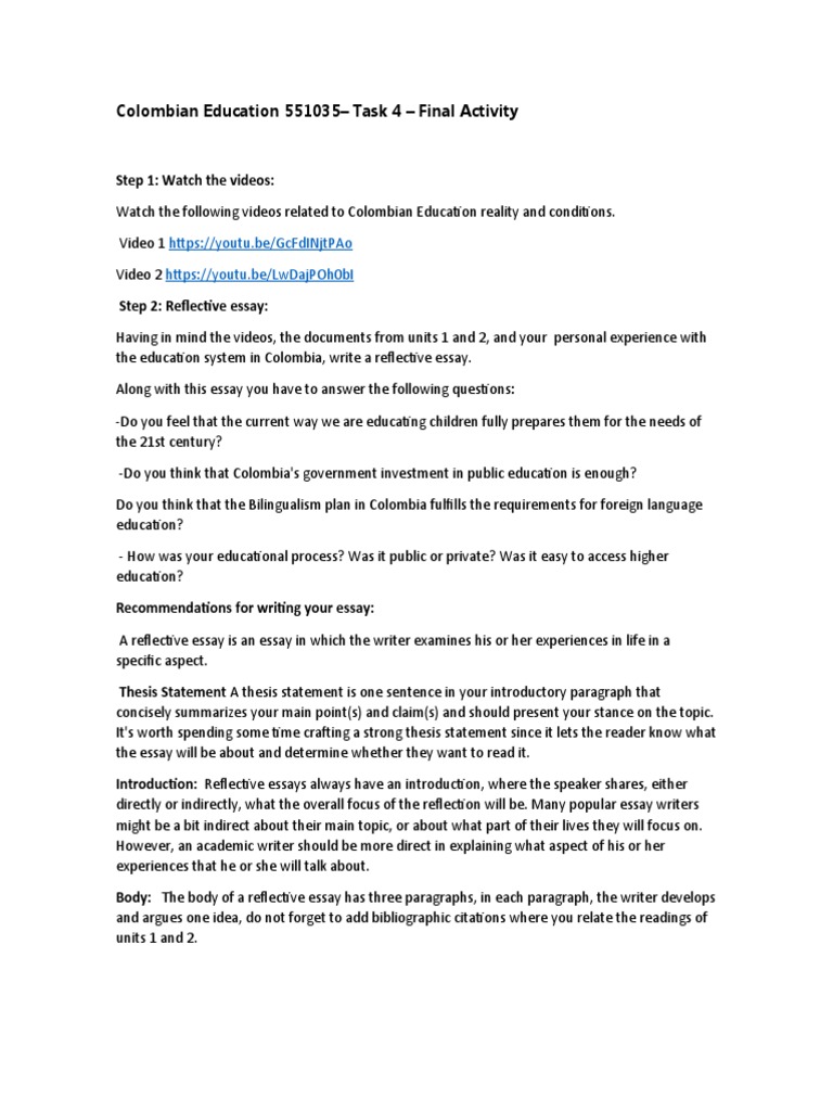 Colombian Education 551035 Task 4 Final Activity | PDF | Essays | Thesis