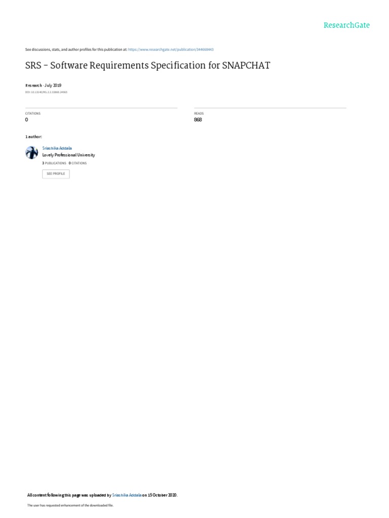 Srs For Snap Chat | PDF | Snapchat | Databases