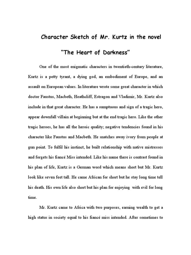 Character Sketch of Mr. Kurtz in The Novel "The Heart of Darkness ...