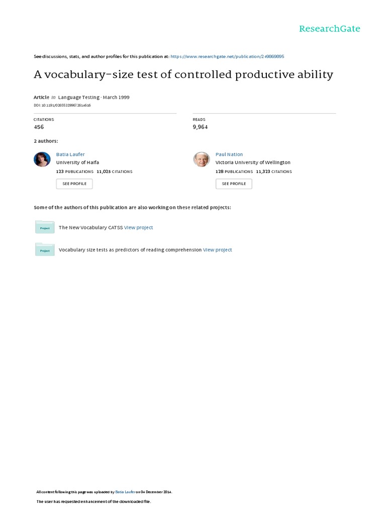 A Vocabulary-Size Test of Controlled Productive Ability: Language ...