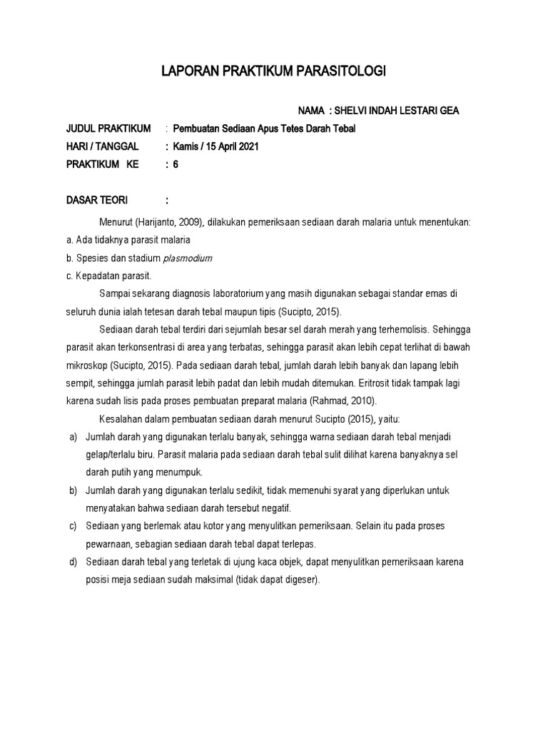 Laporan Praktikum 6 Parasitologi | PDF