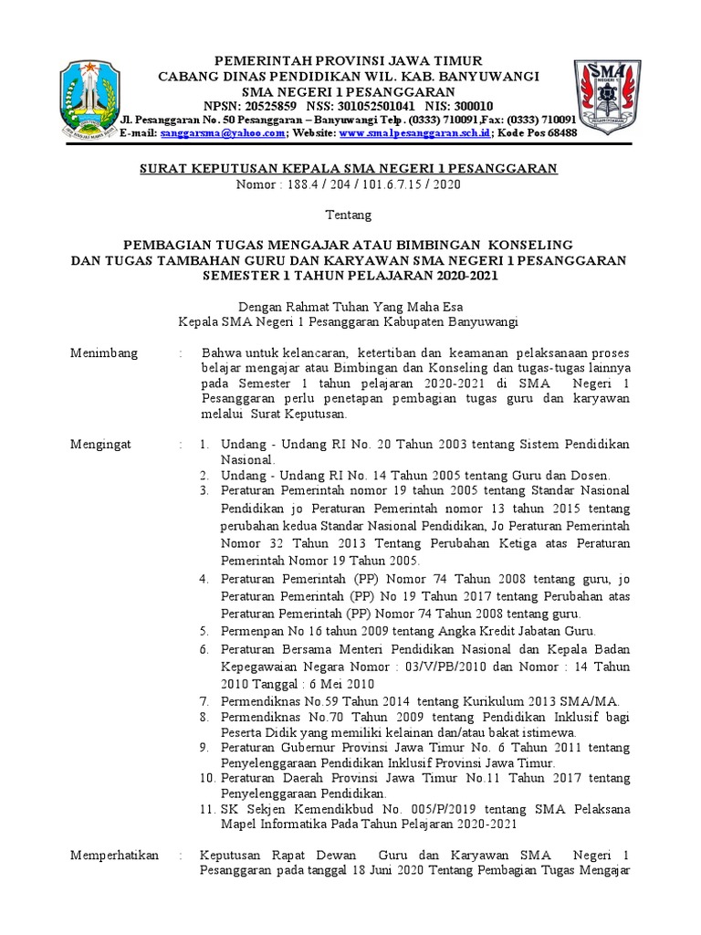 SK - Tugas - 2020 - 2021 Terbaru | PDF