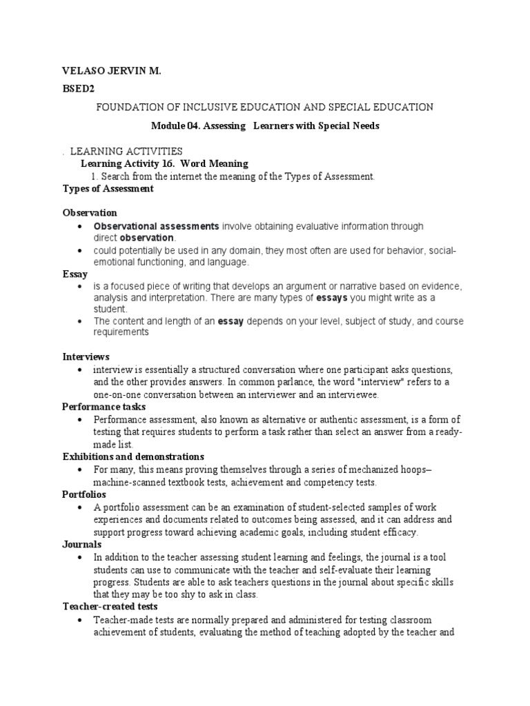 Assessing Learners with Special Needs: Observations and Suggested ...