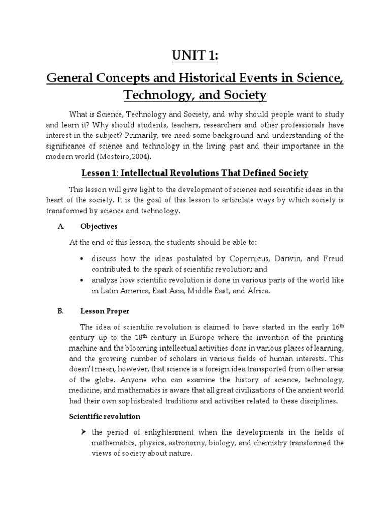 Unit 1: General Concepts and Historical Events in Science, Technology ...