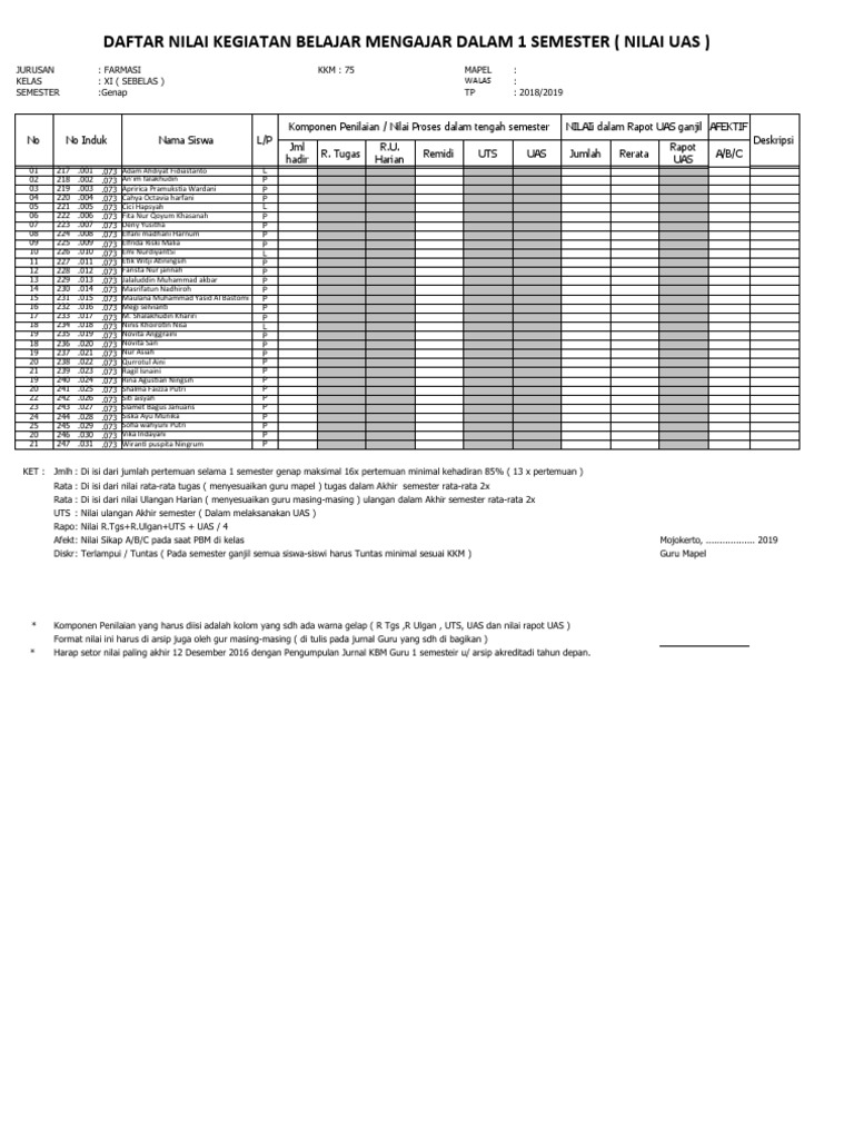 Format Nilai Xi | PDF