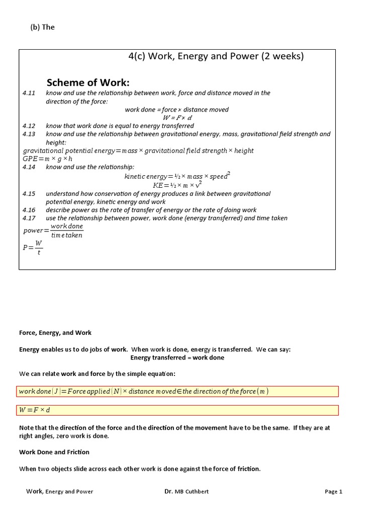 Work, Energy, and Power Concepts | PDF | Force | Kinetic Energy