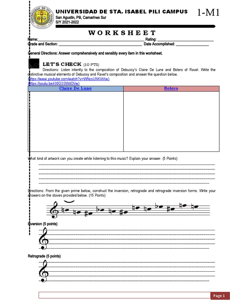 Mapeh 10 Worksheet | PDF | Cognition