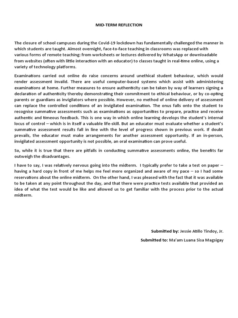 Midterm Reflection | PDF | Test (Assessment) | Educational Technology