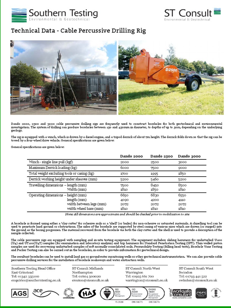 Cable Percussive Drilling Rig Specs | PDF | Drilling Rig | Geotechnical ...
