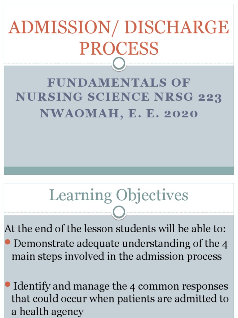 Admission and Discharge Process Overview | PDF | Patient | Nursing