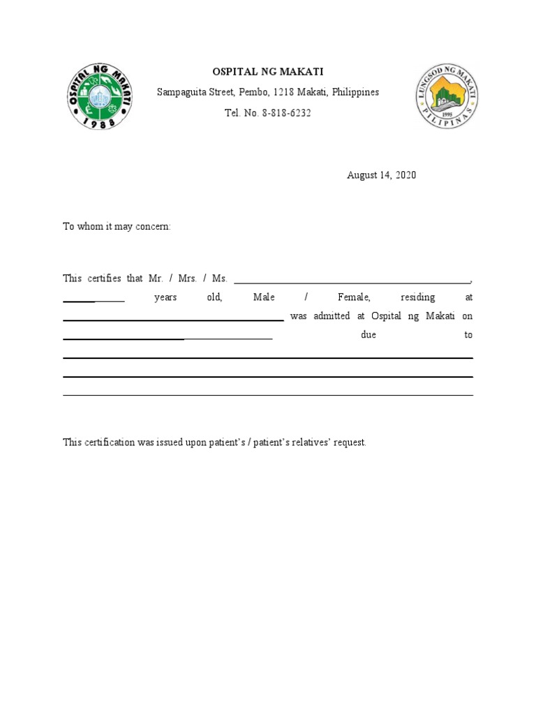 Share Medical Certificate Ospital NG Makati Blank Details | PDF Share Medical Certificate Ospital NG Makati Blank Details | PDF