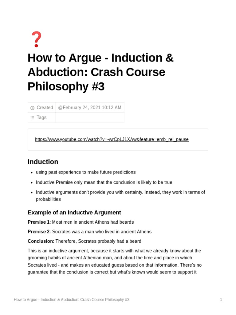 How To Argue - Induction & Abduction: Crash Course Philosophy #3 | PDF ...