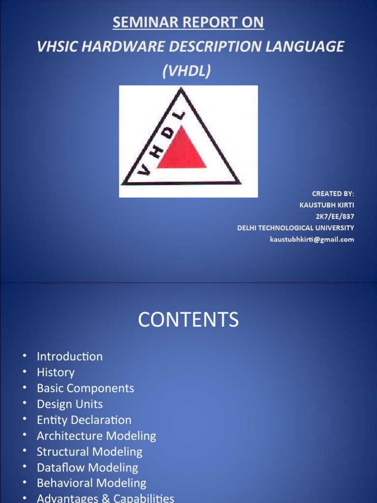Seminar Report On Vhsic Hardware Description Language Vhdl Pdf Vhdl Hardware