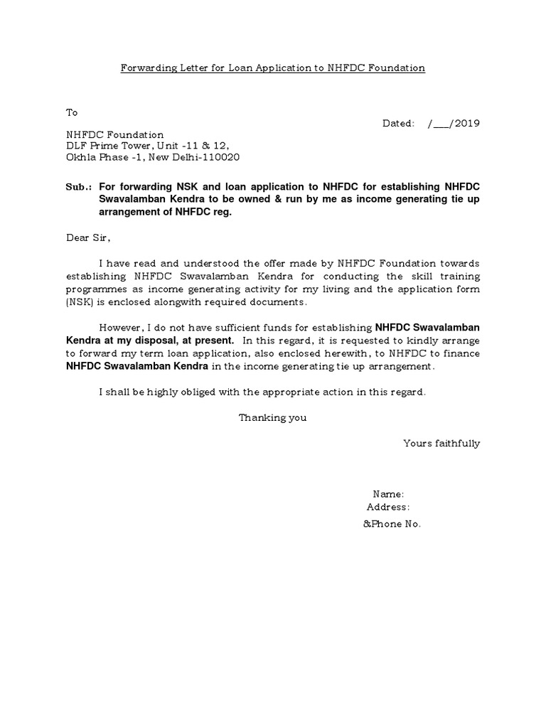 Forwarding Letter and Loan Application to NHFDC | PDF