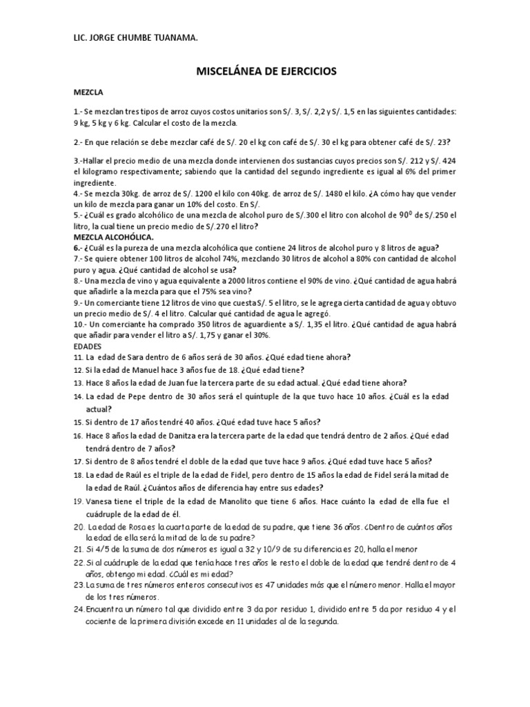 Miscelánea de Ejercicios | PDF | Kilogramo