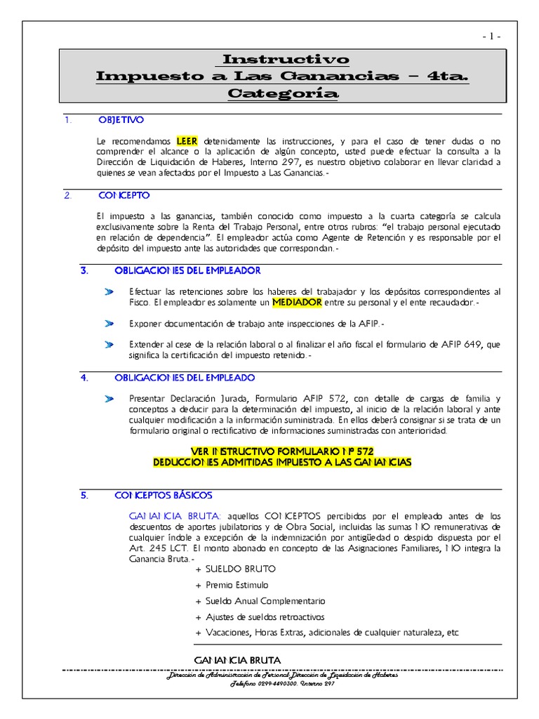 Instructivo Formulario 572 Ganancias | PDF | Impuesto sobre la renta ...