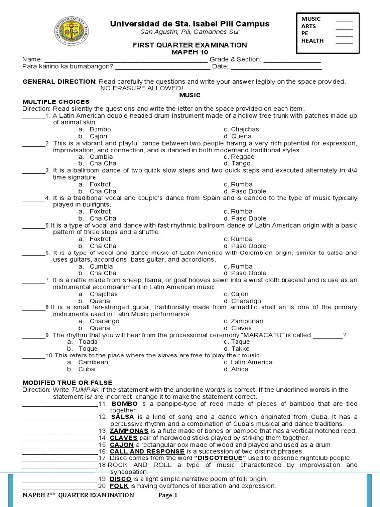 Second Quarter Exam Mapeh 2019 | PDF | Digital Photography | Camera