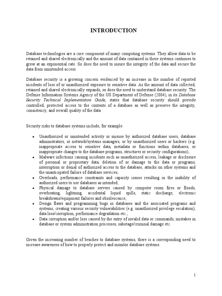 Security Technical Implementation Guide, States That Database Security ...