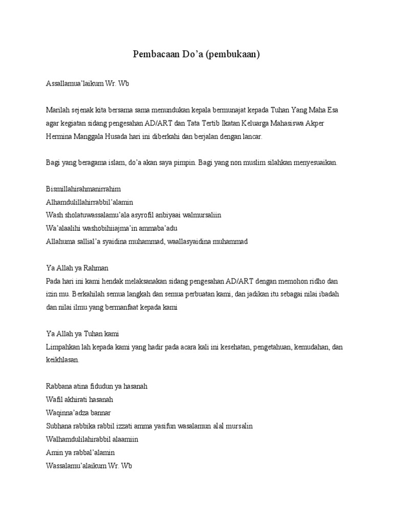 Pembacaan Do'a (Pembukaan) : Alal Mursalin | PDF