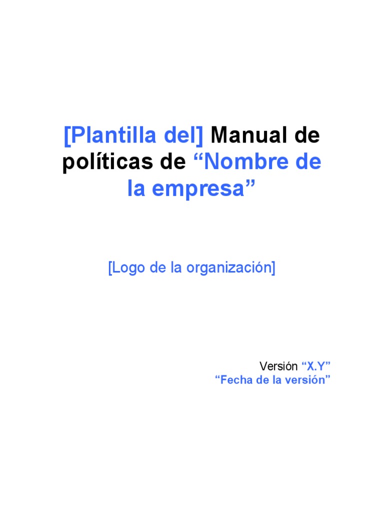Plantilla Del Manual de Politicas | PDF | Planificación estratégica