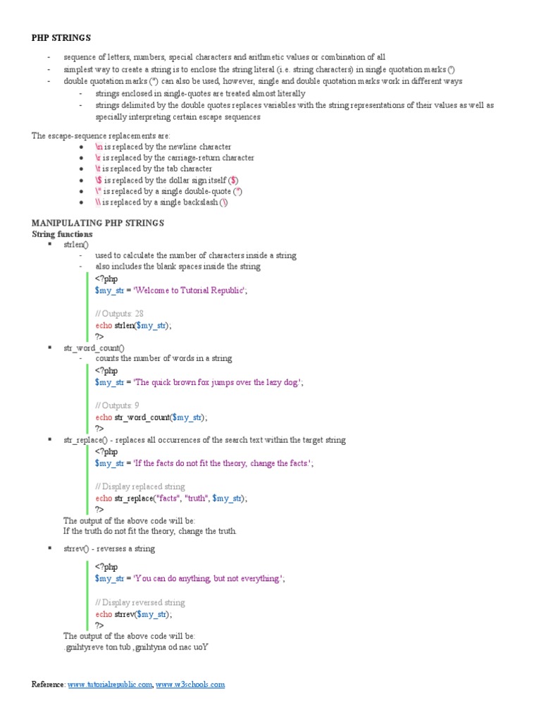 Php Strings And Functions Pdf Parameter Computer Programming Variable Computer Science