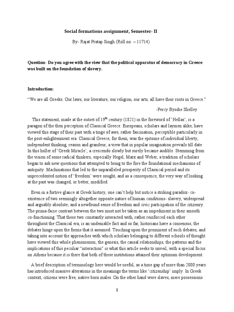 Slavery in Ancient Greece. | PDF | Democracy | Political Ideologies