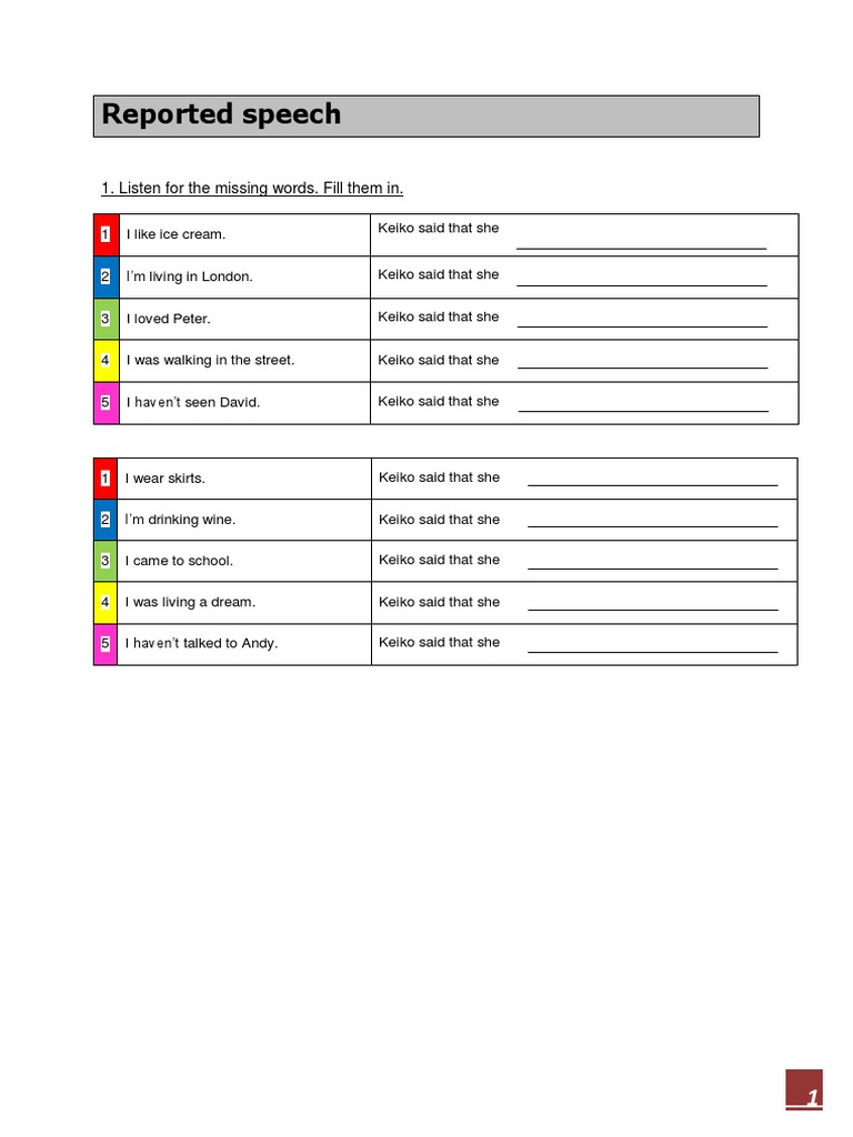 Worksheets Reported Speech | PDF