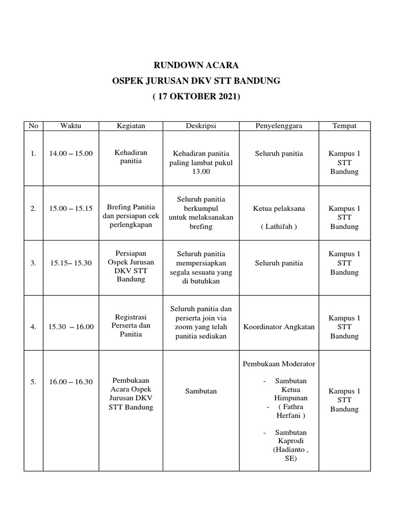 Rundown Acara Osjur | PDF