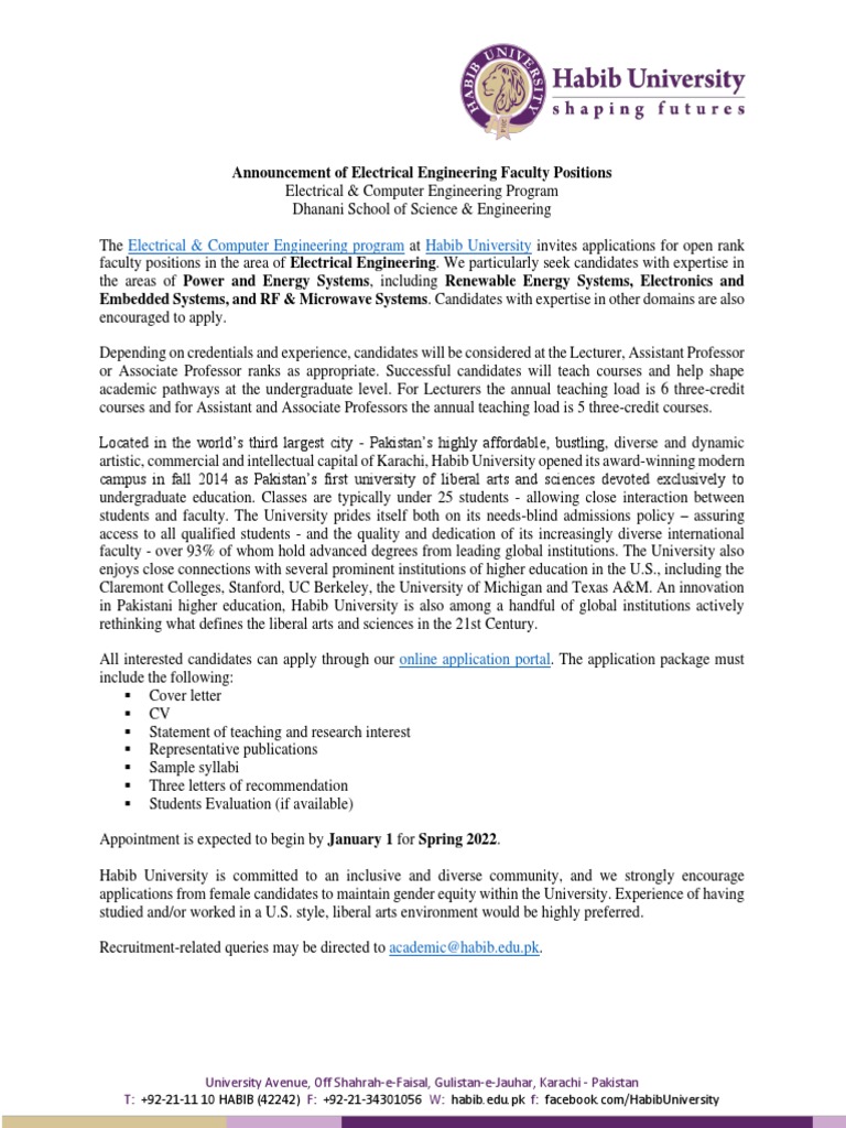Faculty Positions For Electrical Engineering | PDF | University ...