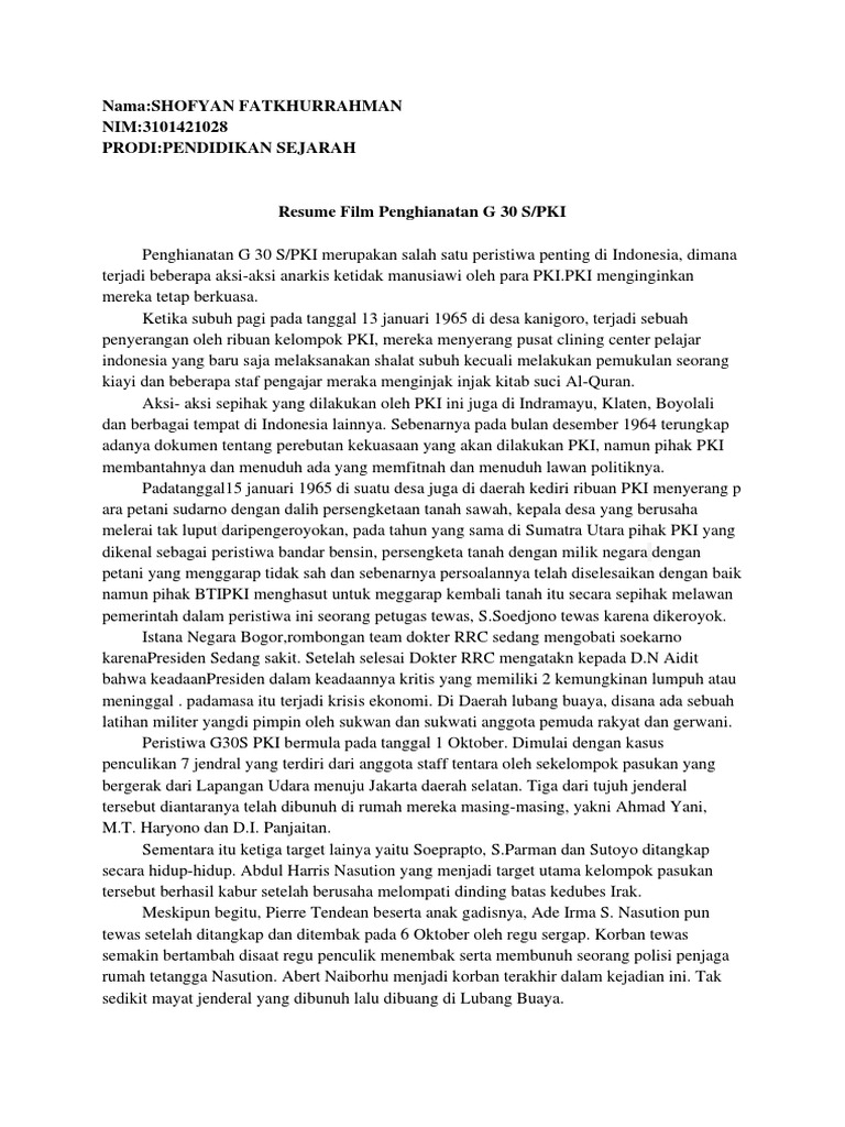 Sejarah Penghianatan G30S/PKI 1965 | PDF