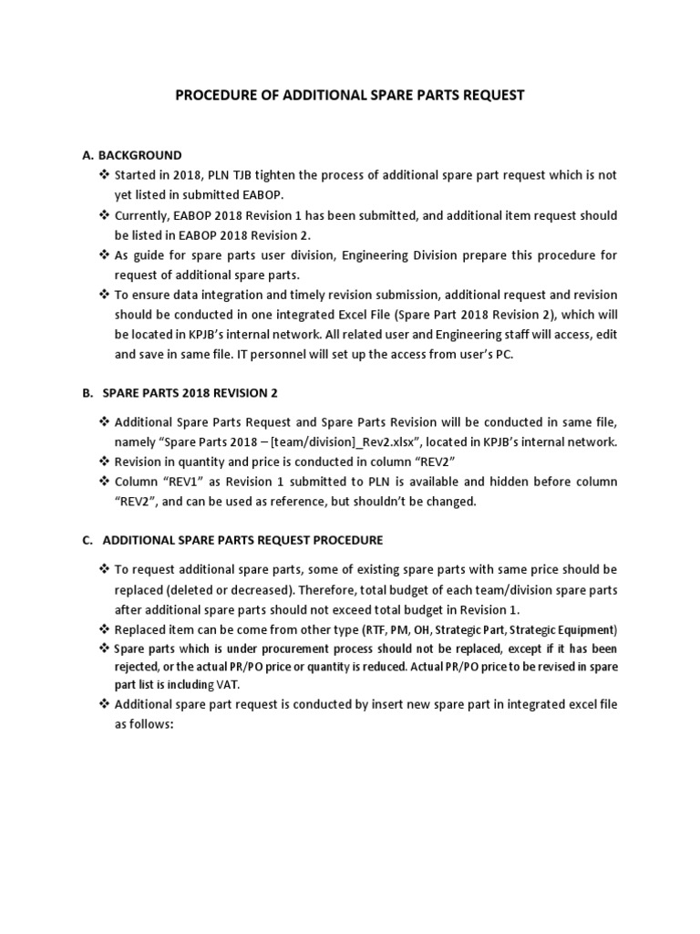 Additional Spare Parts Request Procedure | PDF | Business | Information ...