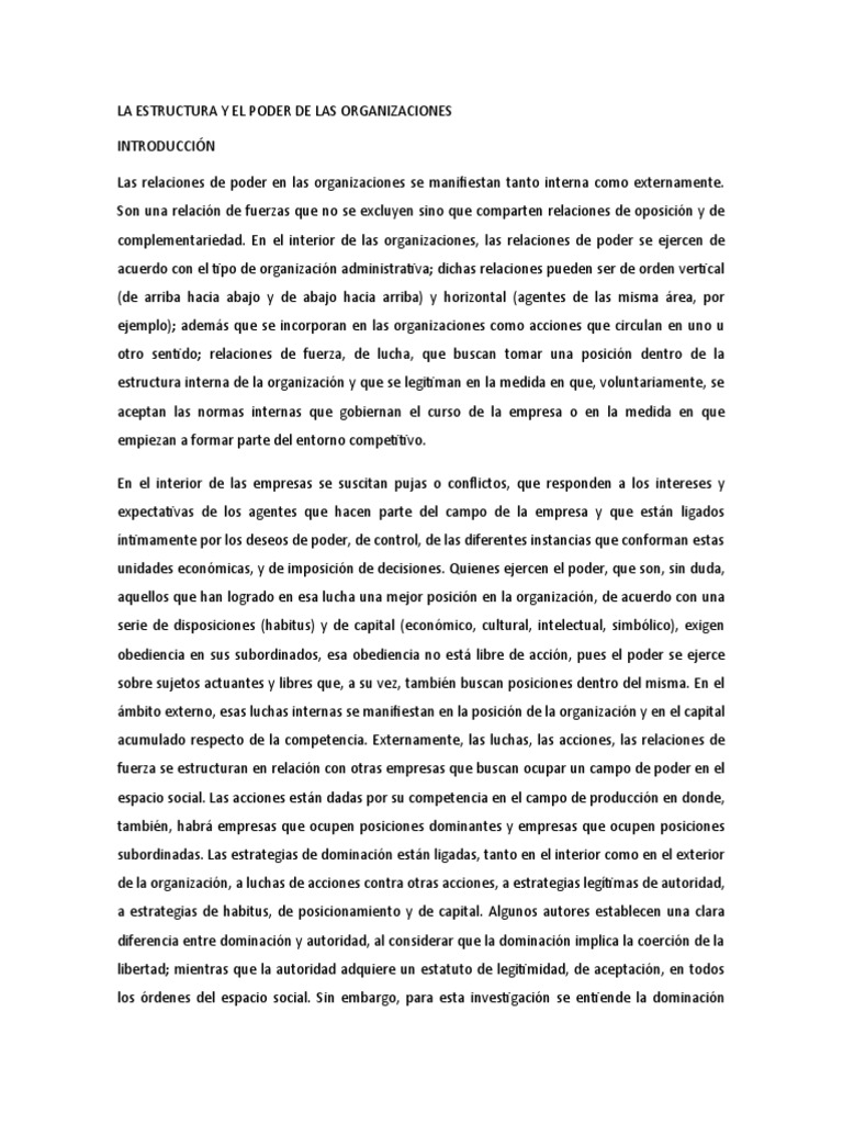 La Estructura y El Poder de Las Organizaciones | PDF | Legitimidad ...