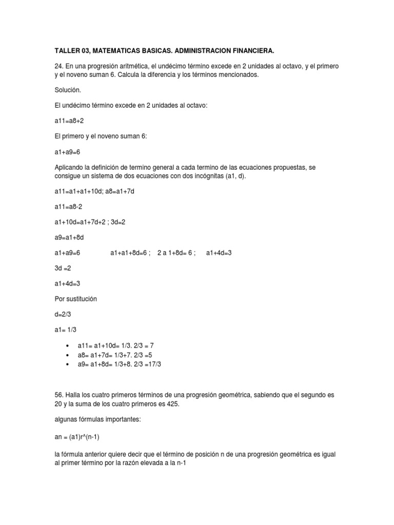 SLN Taller 03 Matematicas Basicas | PDF | Ecuaciones | Raíz cuadrada
