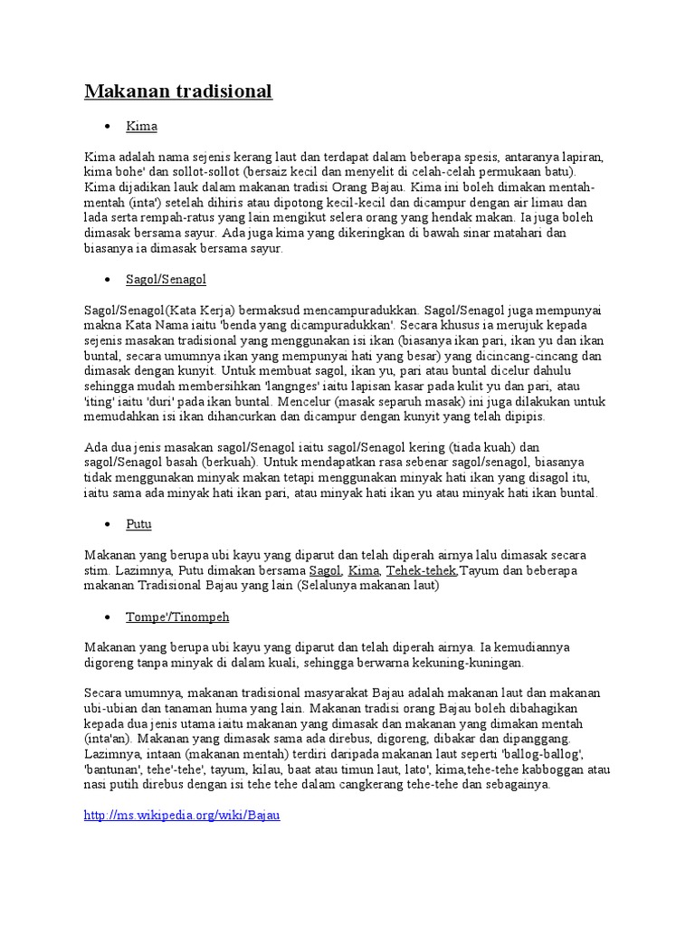 Makanan Tradisional Bajau | PDF