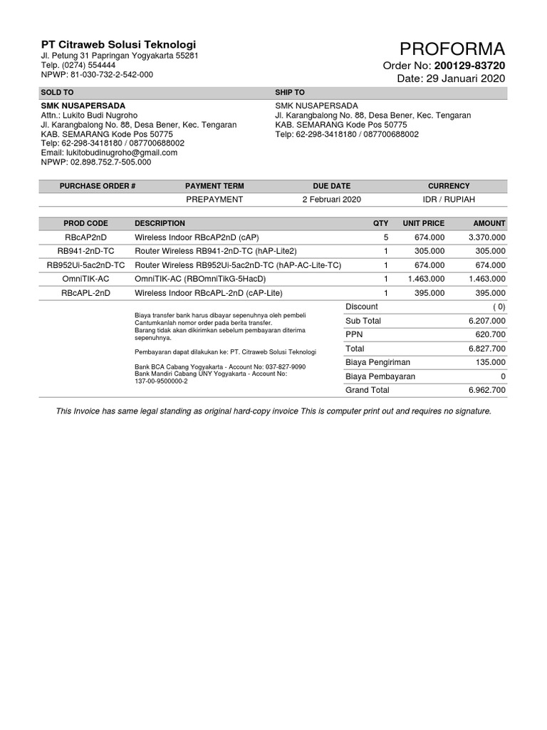 Proforma 200129 83720 | PDF