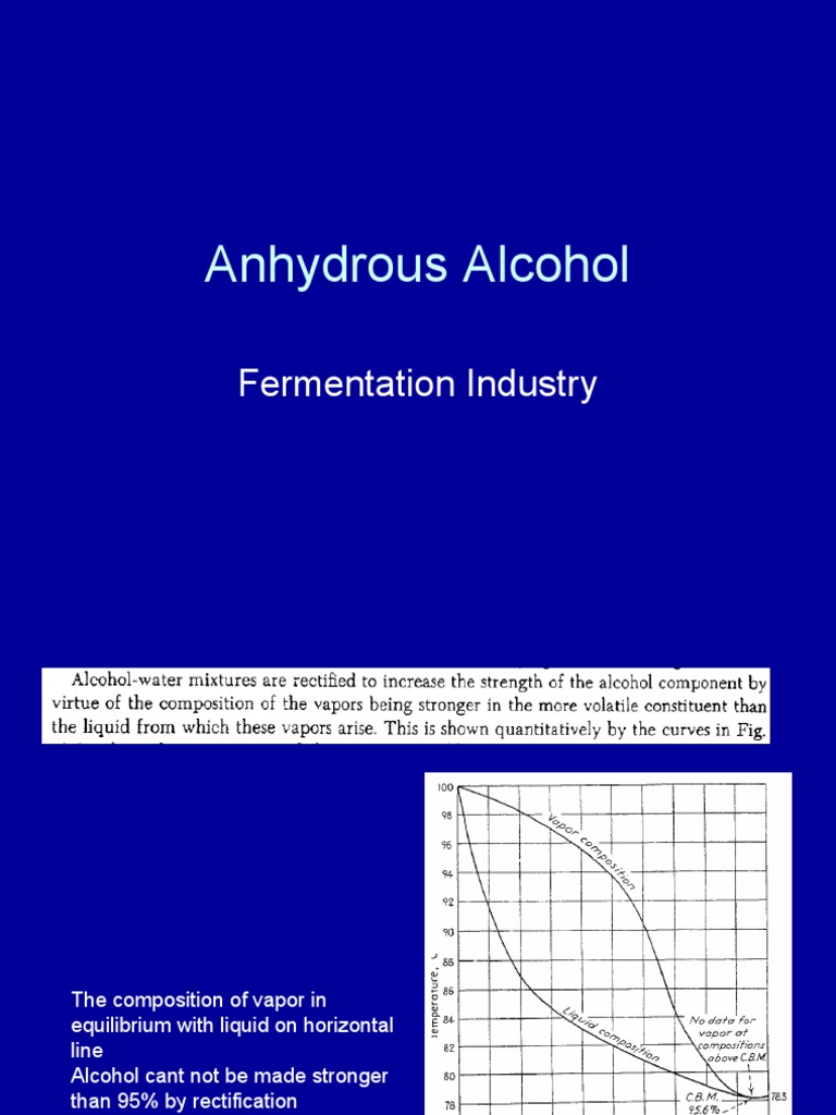 Anhydrous Alcohol: Fermentation Industry | PDF | Distillation | Ethanol