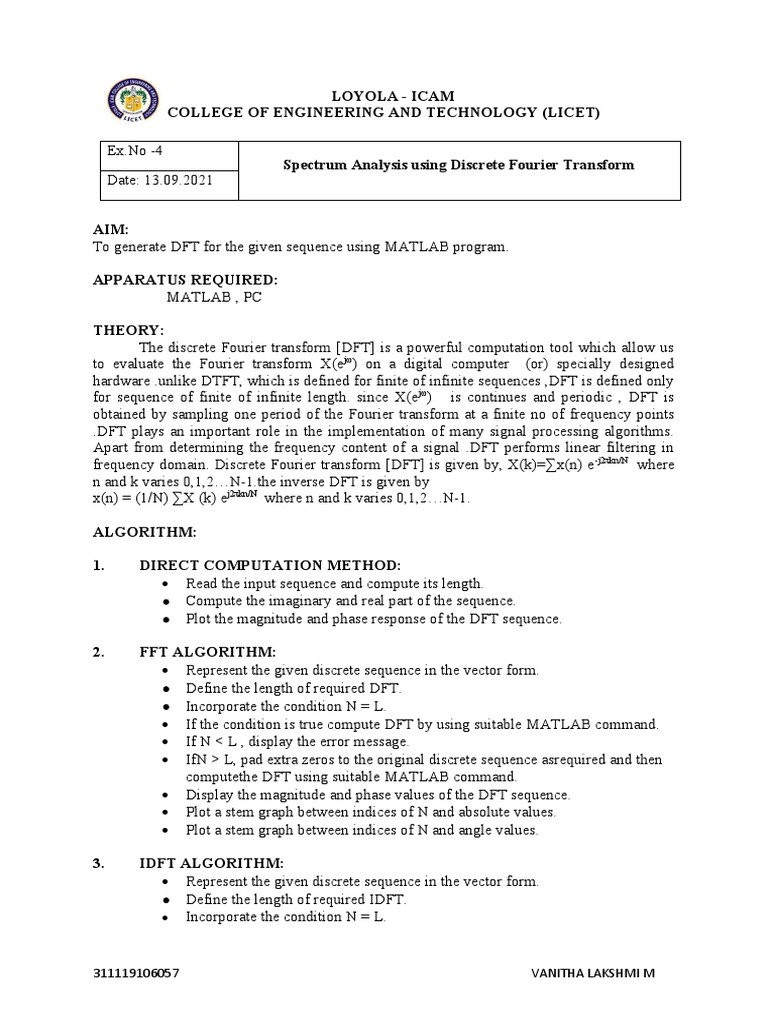 DSP Lab | PDF | Discrete Fourier Transform | Fourier Analysis