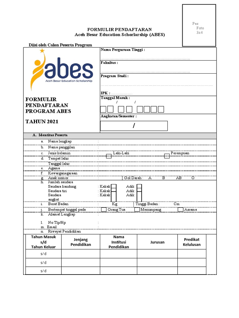 Formulir Beasiswa Abes | PDF